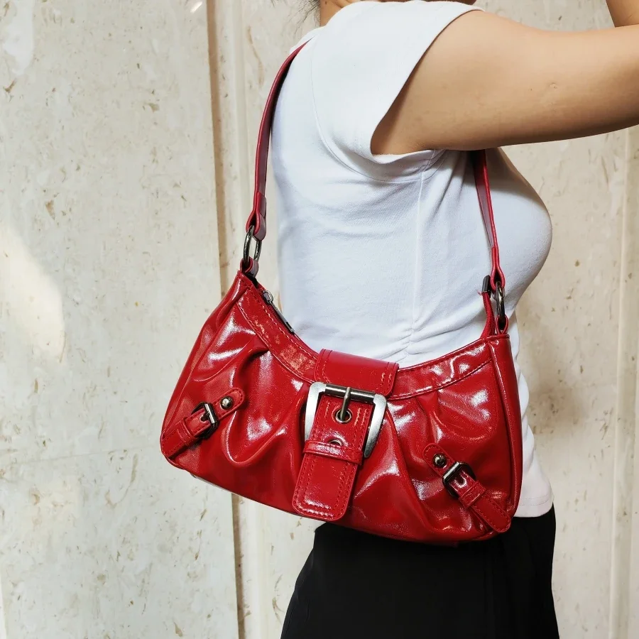 Retro Belt Design PU Leather Shoulder Bags for Women Y2K Small Vintage ...