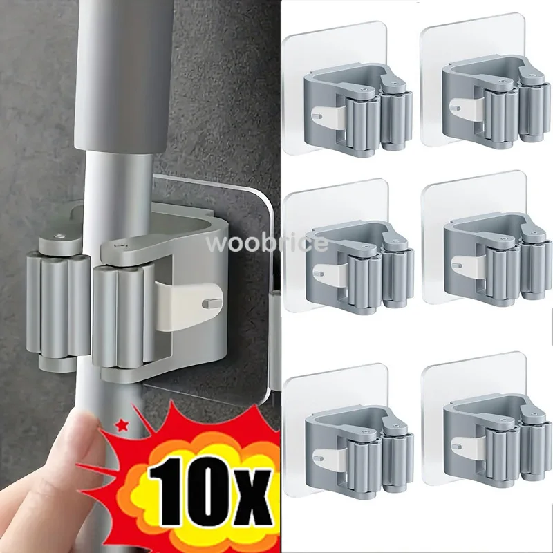 Mop Holder Self-adhesive Broom Stand Wall Mounted Mop Support Sweeping ...