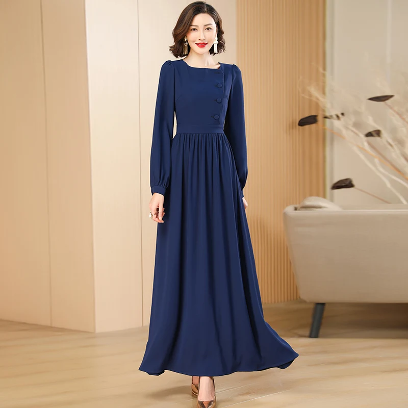Elegant-Navy-Office-Lady-Long-Dress-Women-Summer-Vacation-Ball-Gown ...