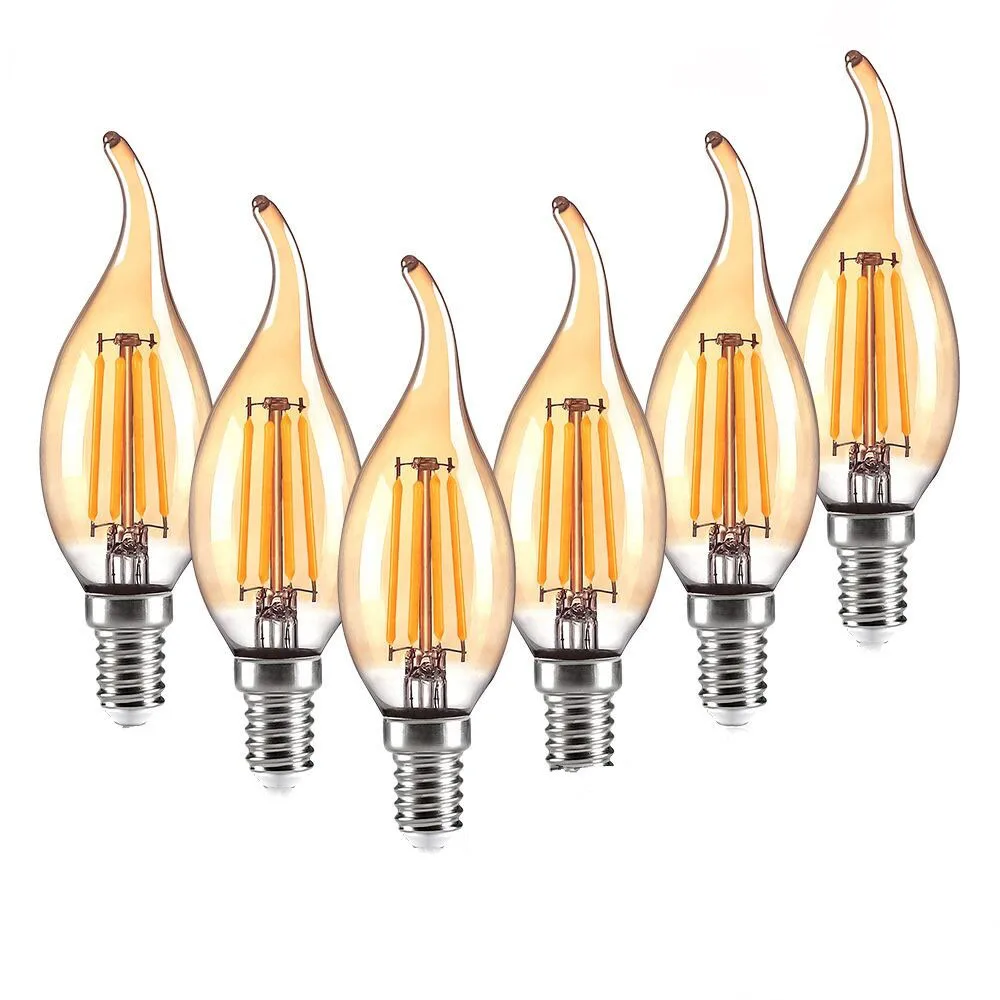 10Pcs LED Edison Filament Candle Light Golden C35L 4W 6W Dimmable E14 ...