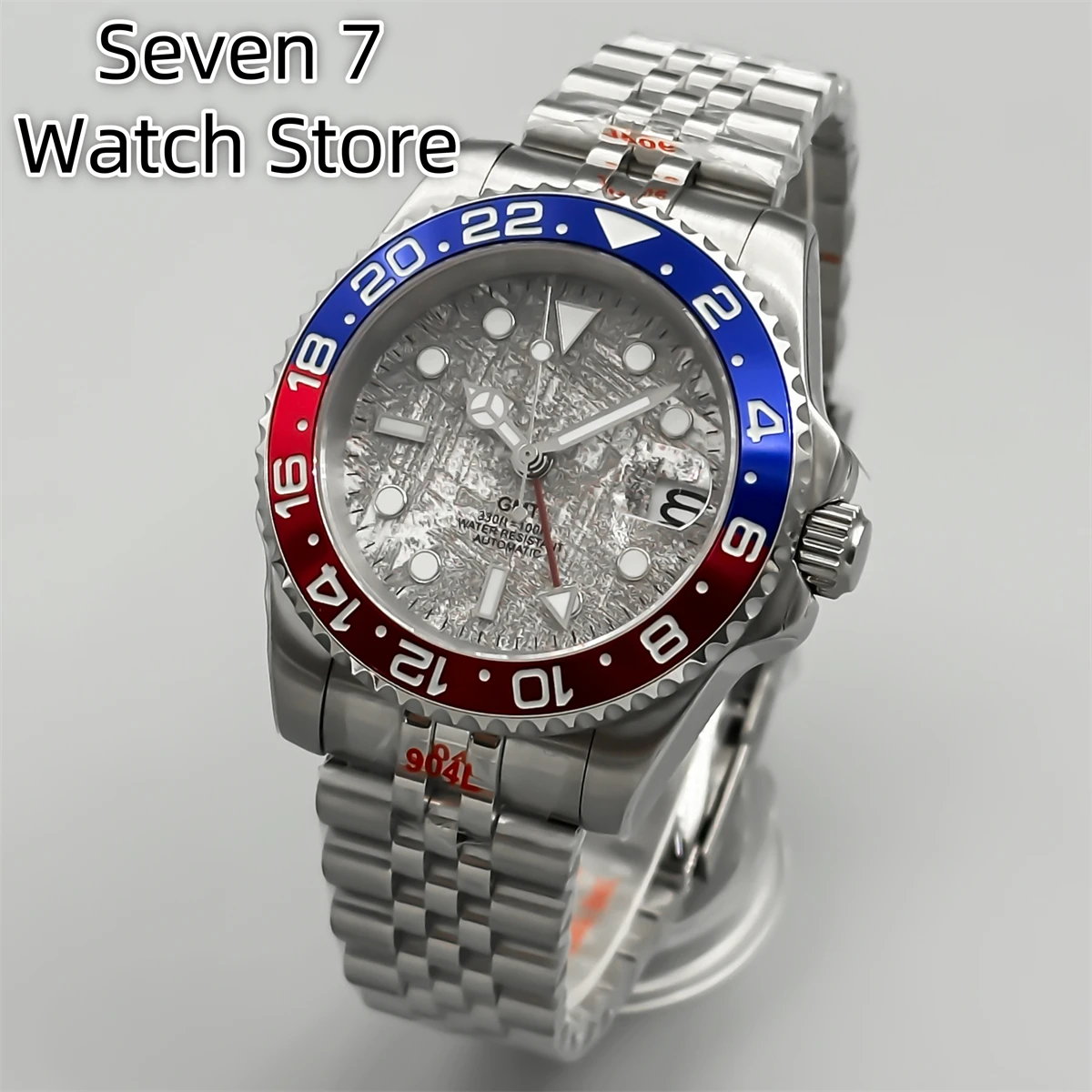 BLIGER 40mm NH34 GMT Men's Watch with meteorite dial sapphire glass GMT ...