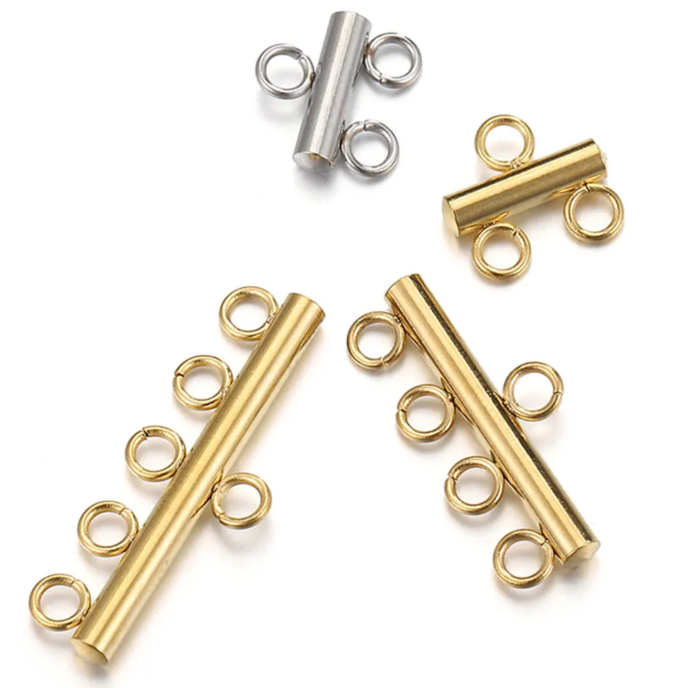20pcs 2/4/5 Multi-layer Stainless Steel Necklace Clasp Tube Connectors ...