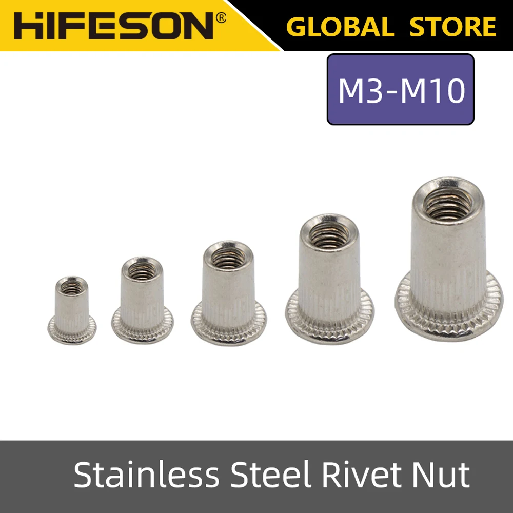 20Pcs M3 M4 M5 M6 M8 M10 304 Stainless Steel Rivnut Flat Head Threaded Insert Nutsert Cap Rivet Nut