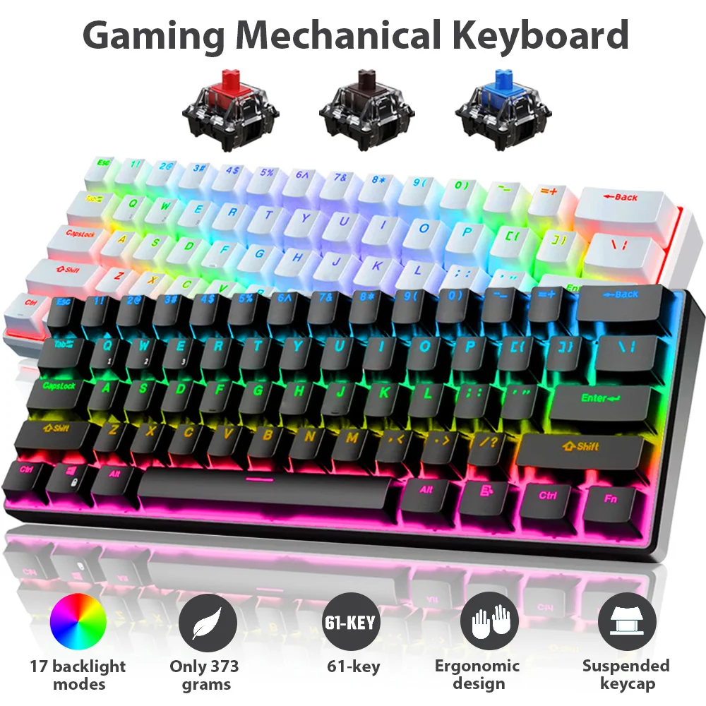 61-Keys-Mechanical-Keyboard-Wired-USB-Mechanical-Keyboard-17-Types-RGB ...