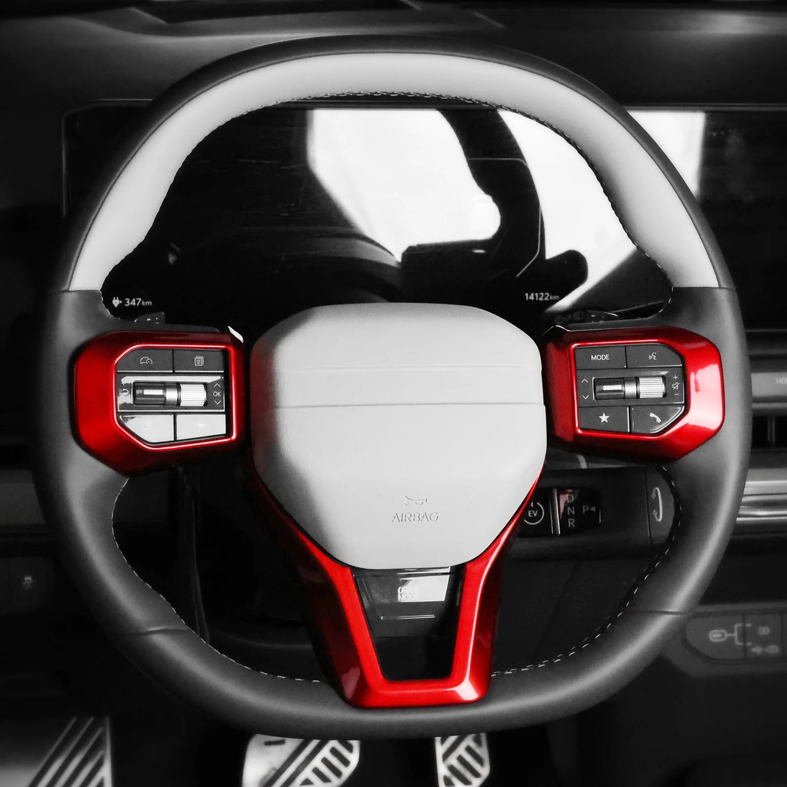 Red Interior Steering Wheel Button Cover Chin Panel Frame Trim ABS Car ...