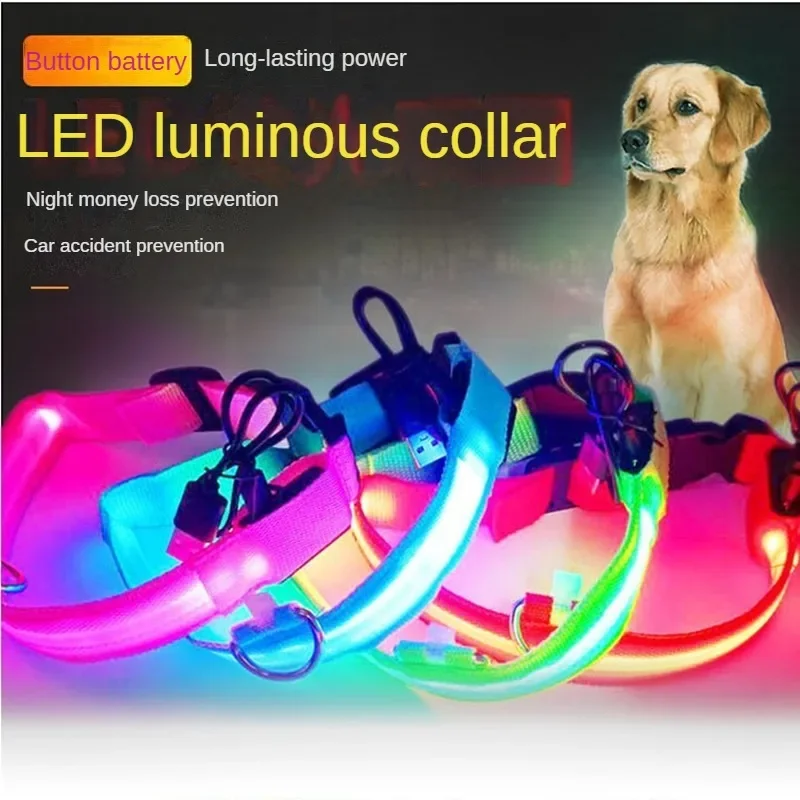 Dog-Cat-Battery-Collar-Nylon-LED-Night-Safety-Flashing-Glow-in-The-Dark ...