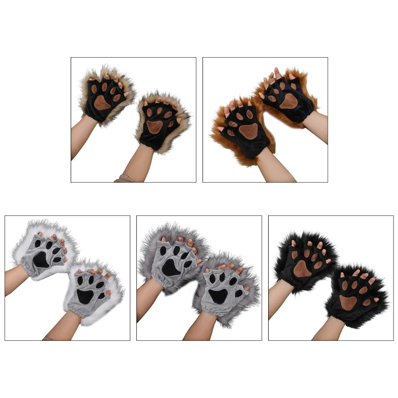 1 Pair Plush Wolf Paw Gloves Foxes Paws Costume Accessory for Halloween ...