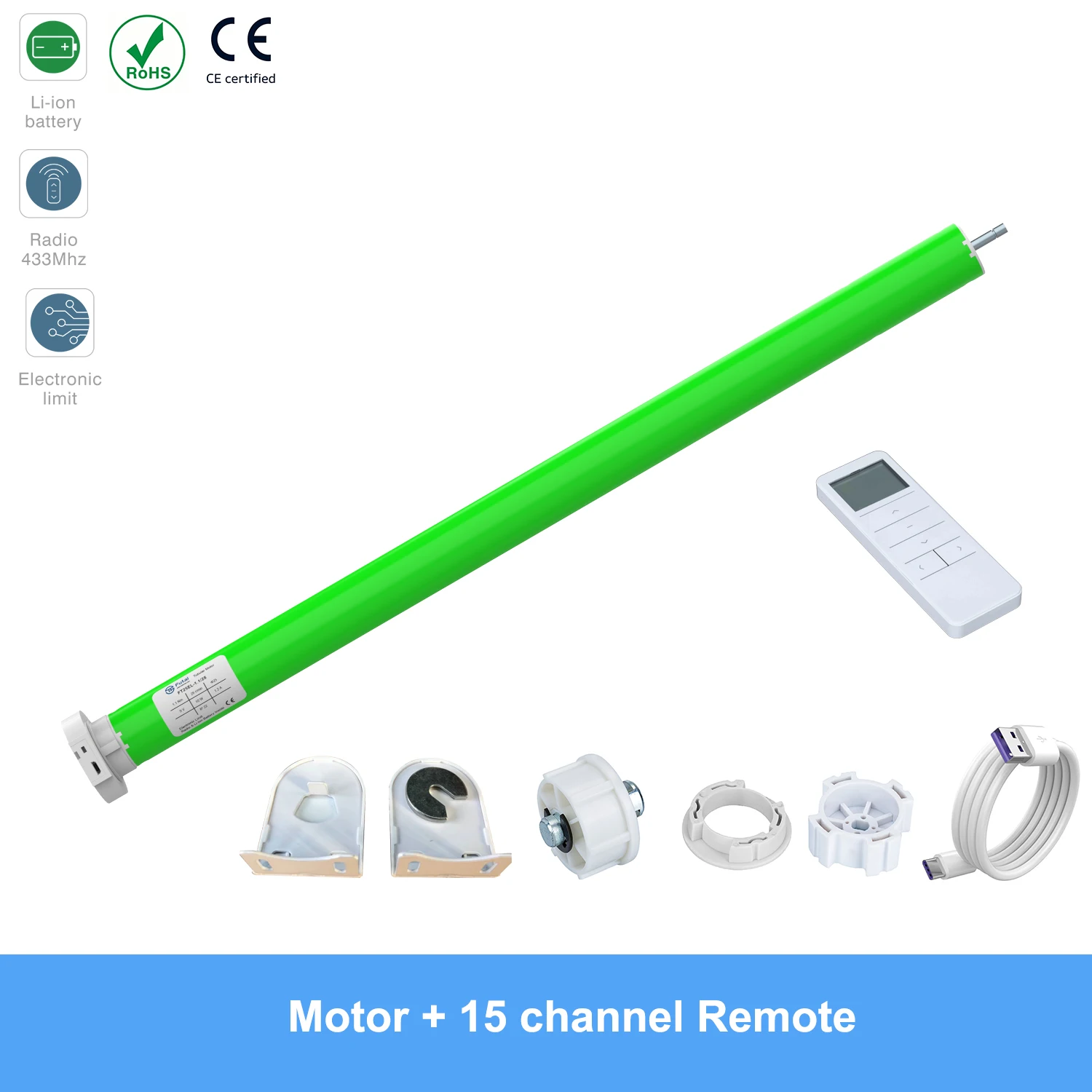Rechargeable Wireless Tubular Roller Shade Motor Kit with Remote ...