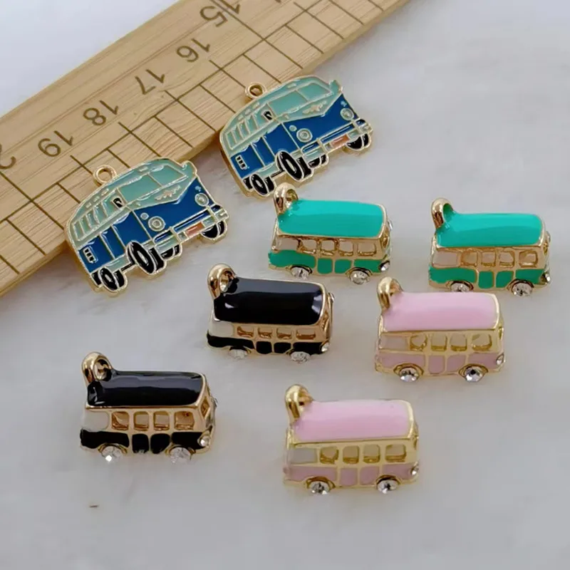 10PCS-Lucky-Happiness-Bus-Enamel-Pendant-Charms-Gold-Tone-Oil-Drop-DIY ...
