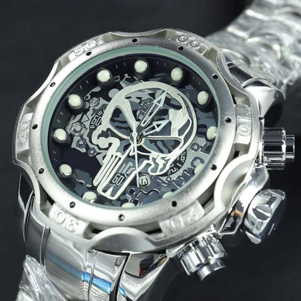 Original Invincible Watches Mens Skeleton Hollow Silver Big Dial ...