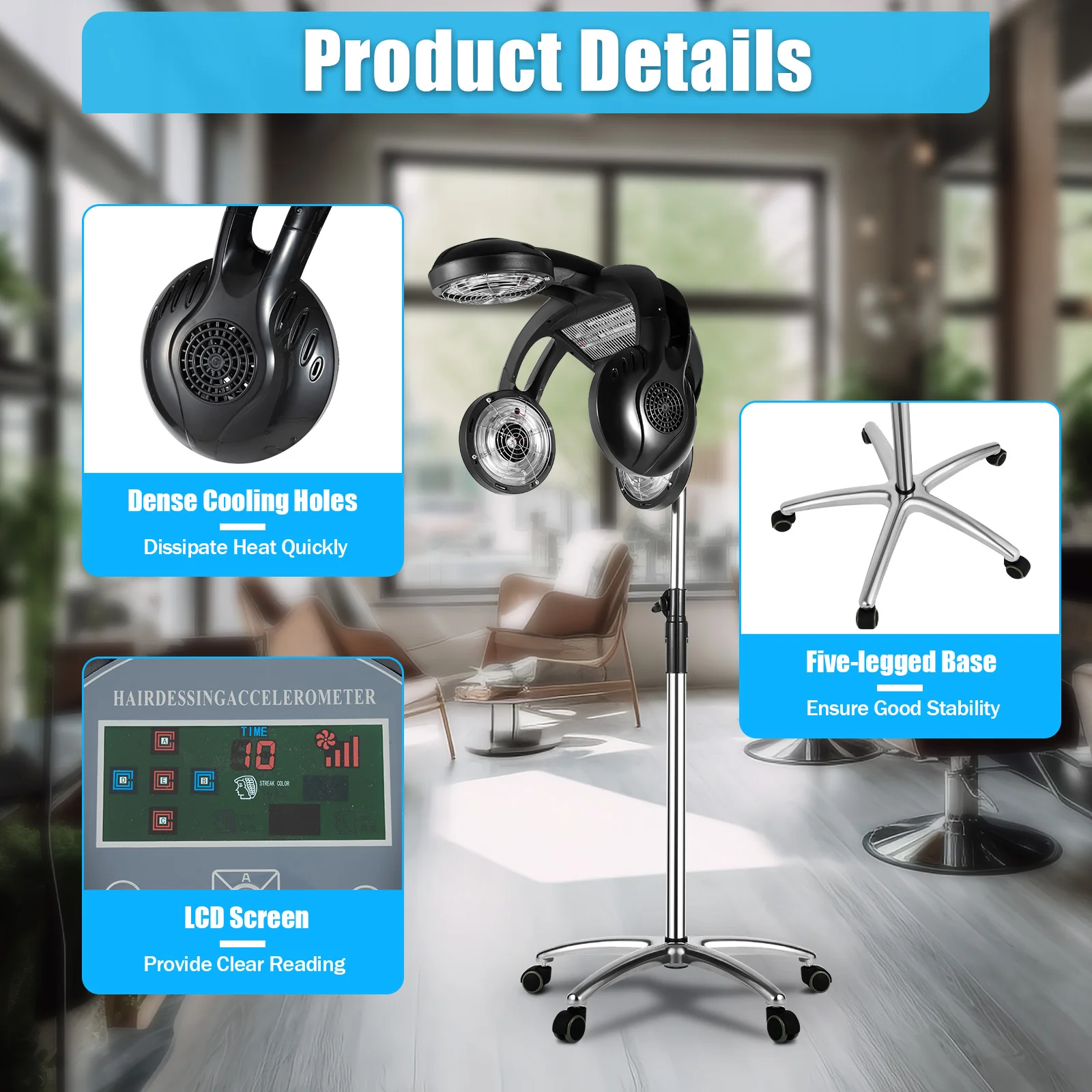 1400W-Salon-Professional-Standing-Infared-Lamp-Hair-Hood-Dryer-Temp ...