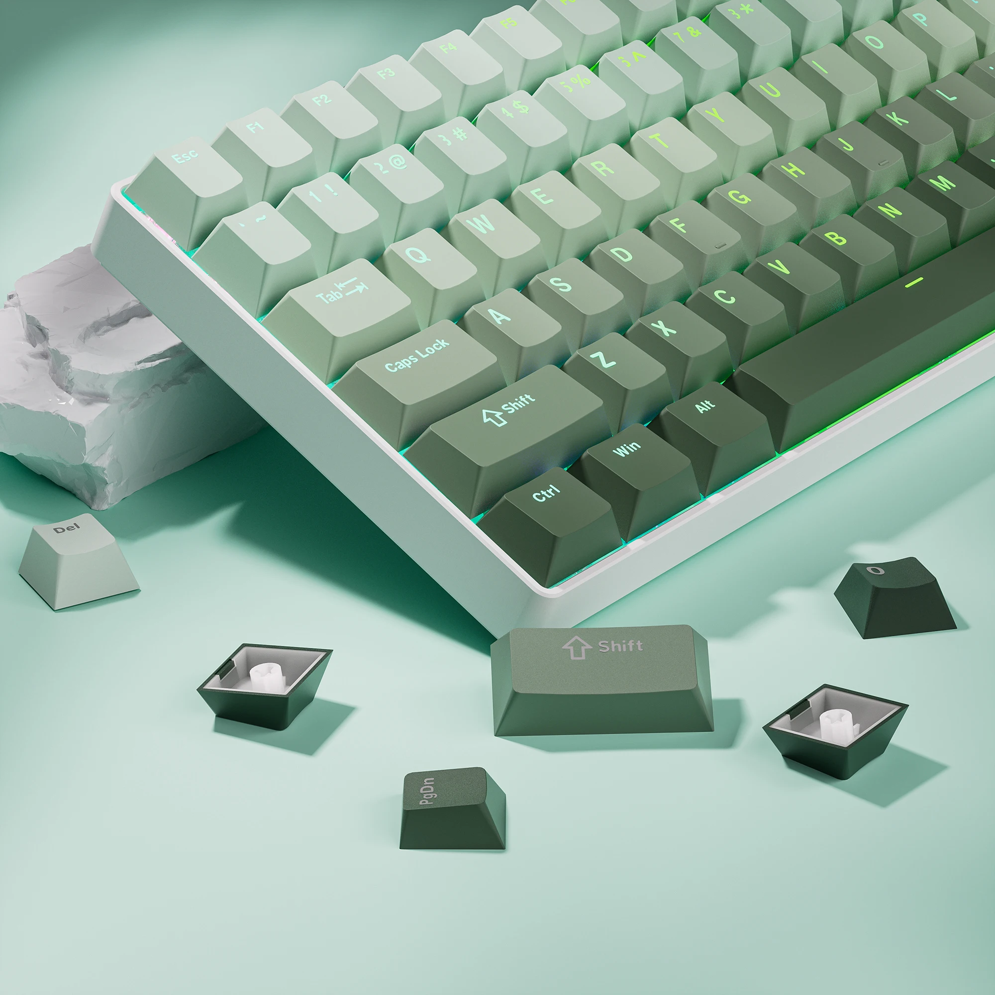 132-Key-Gradient-Green-PBT-Double-Shot-Top-Print-Shine-Through-Backlit ...