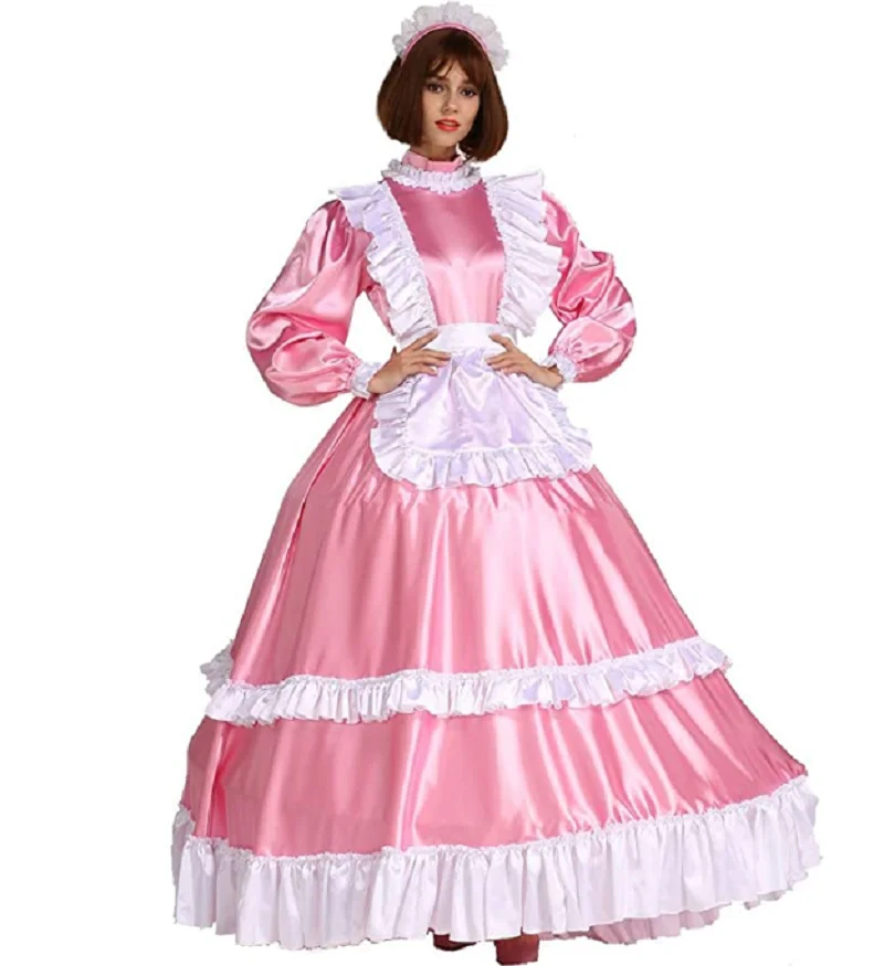 Heißer Verkauf Neue Maid Mädchen Erwachsene Sissy Abschließbar Rosa Langarm Satin Unabhängige ...