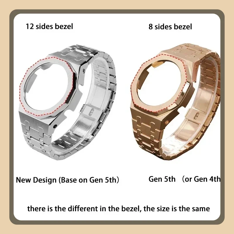 New 12 Sides Ga2100 Steel Case Rubber Strap Metal Watch Mod Kit for ...