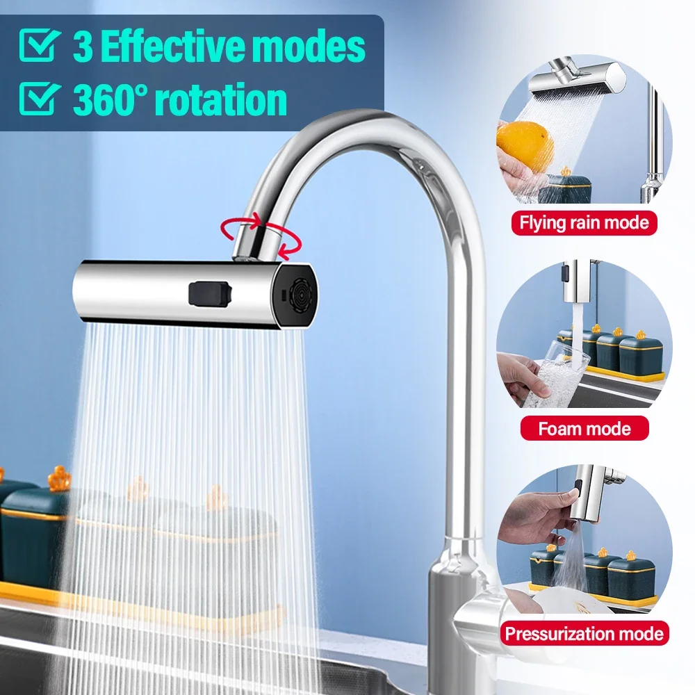 3-Modes-Waterfall-Kitchen-Faucet-Basin-Faucet-Spout-Stream-Sprayer-Anti ...