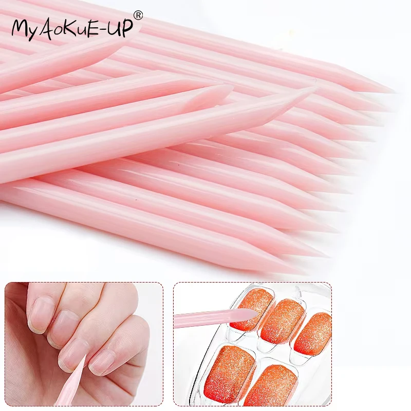 50/100 Pcs Reusable Nail Cuticle Pusher Pink Crystal Sticks Nail ...