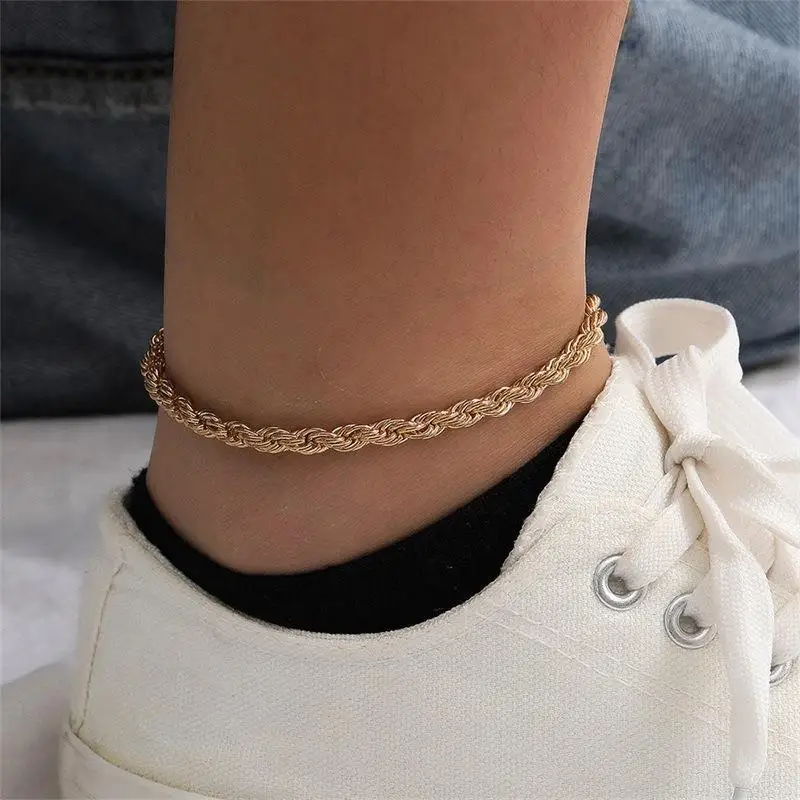 Stainless-Steel-Rope-Chain-Anklet-For-Women-Simple-Gold-Color-3mm-4mm ...