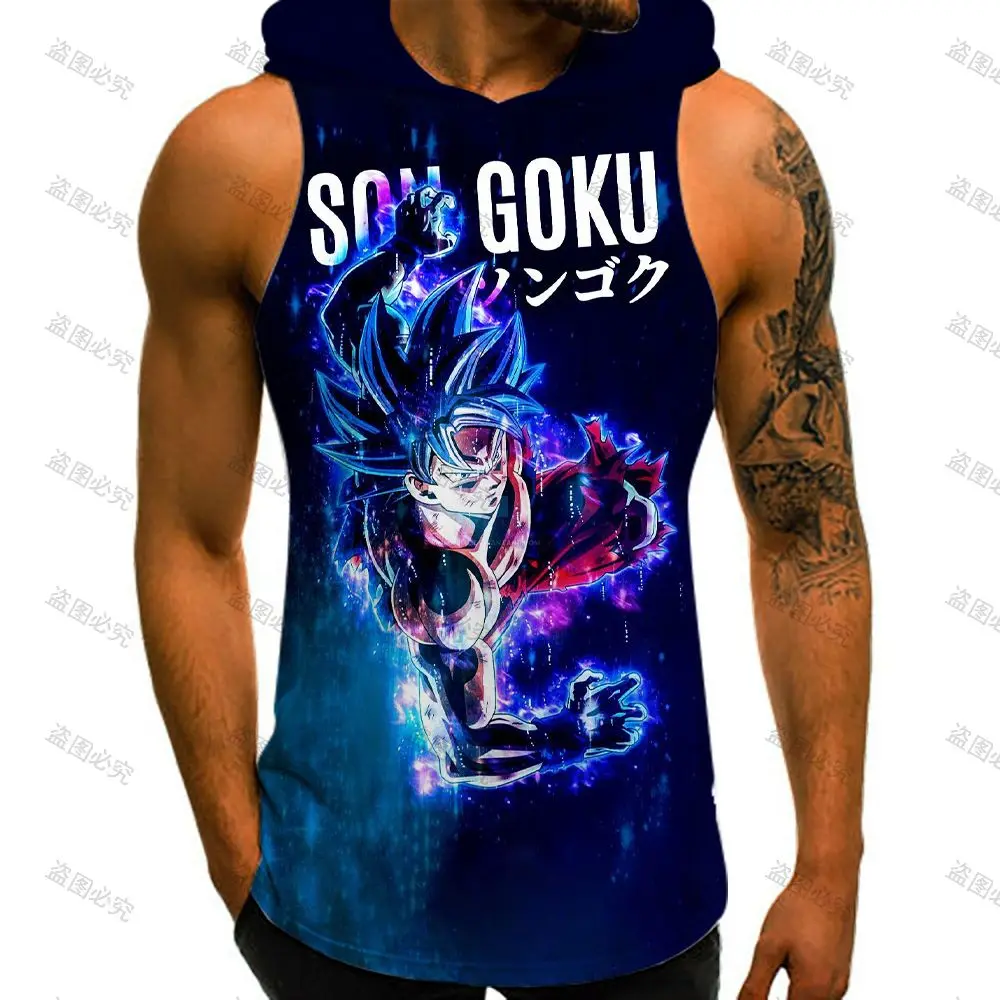 Gym Dragon Ball Z 2023 Goku Vest With Hood T shirts Sleeveless New Men ...