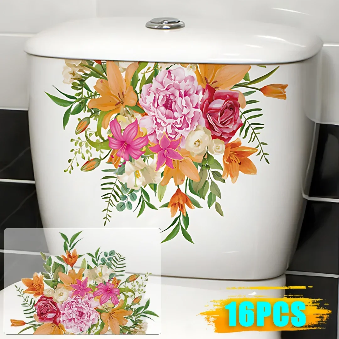 Bathroom-Toilet-Stickers-Simple-Flower-Pattern-Bathroom-Decoration-Self ...