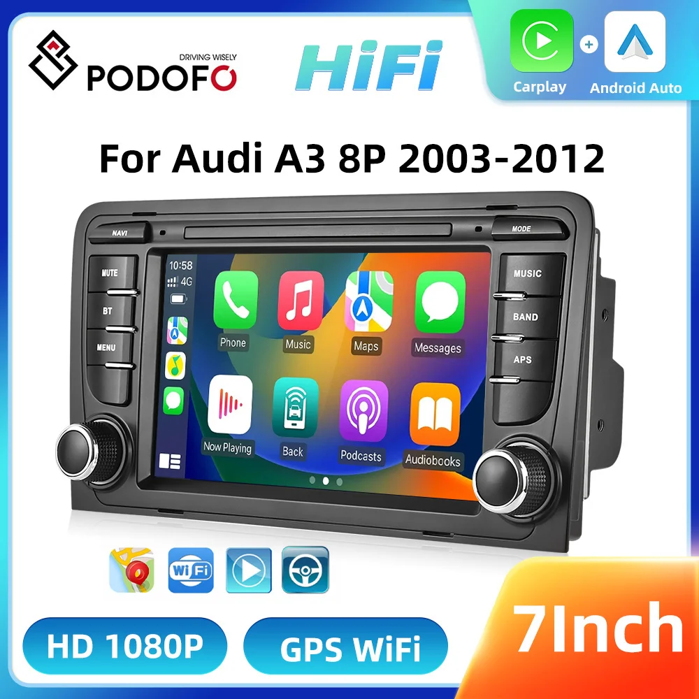 Podofo 7'' Android Auto Car Radio Stereo WIFI Carplay Bluetooth ...