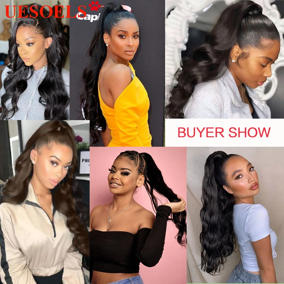 Natural human hair body wave ponytail extension with claw clip 100g 8 ...