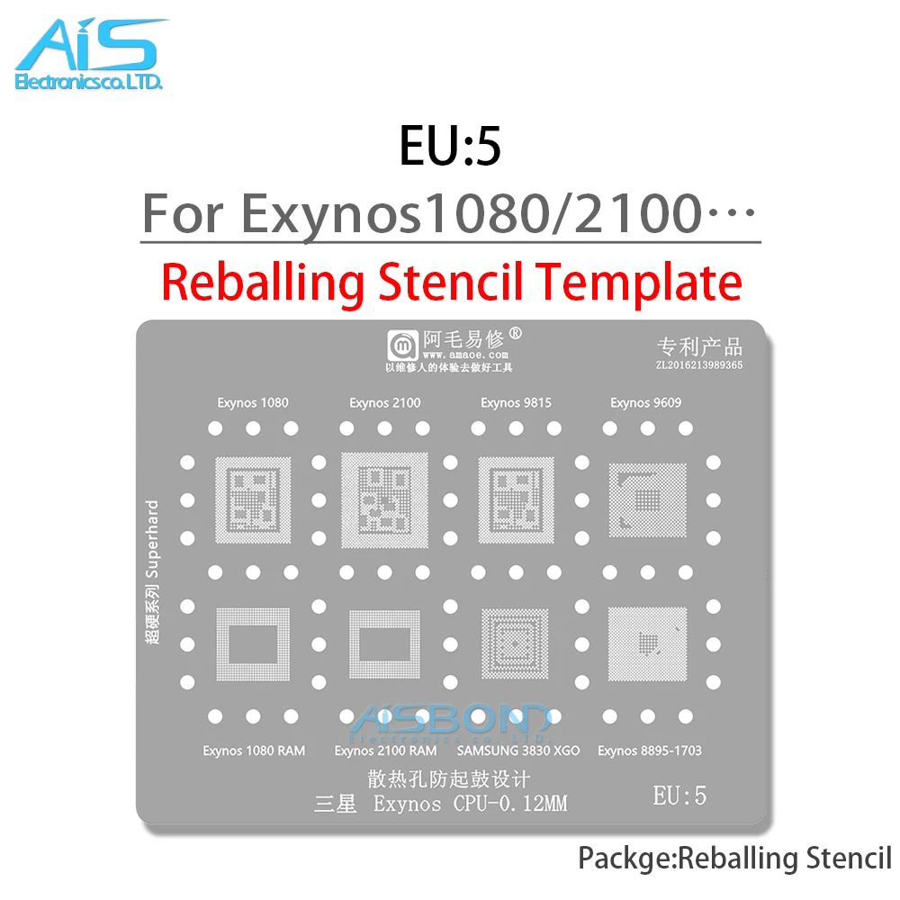 BGA Stencil Reballing para Samsung, UE 5, 3830, XGO, Exynos 1080, 2100 ...