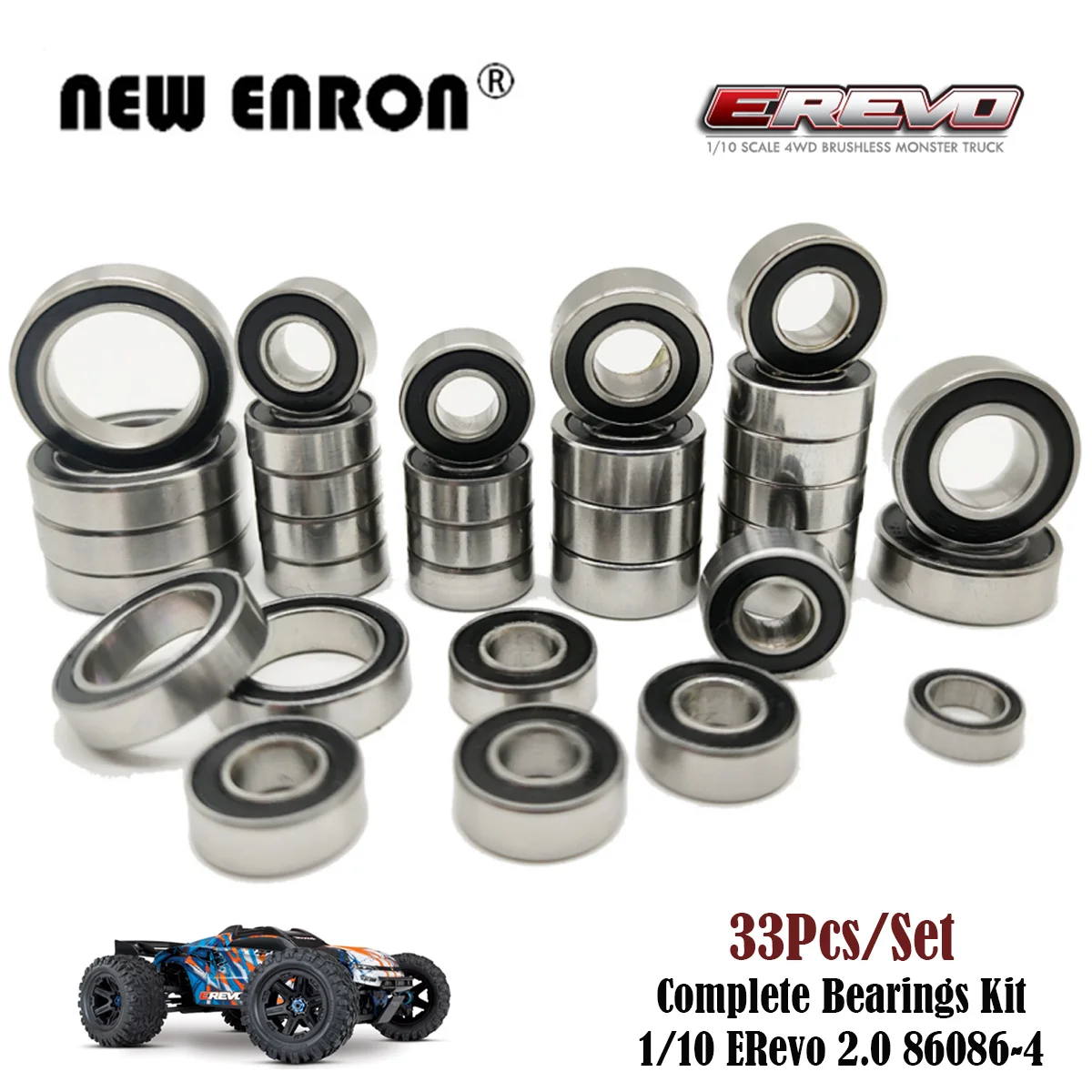 33Pc-Complete-Bearings-Kit-Black-Sealed-Pre-Greased-For-RC-Car-1-10 ...