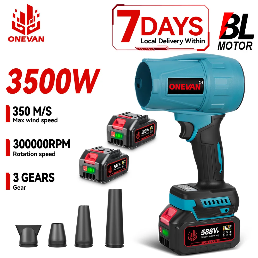 ONEVAN 3500W Brushless Electric Turbo Blower Cordless Handheld High ...