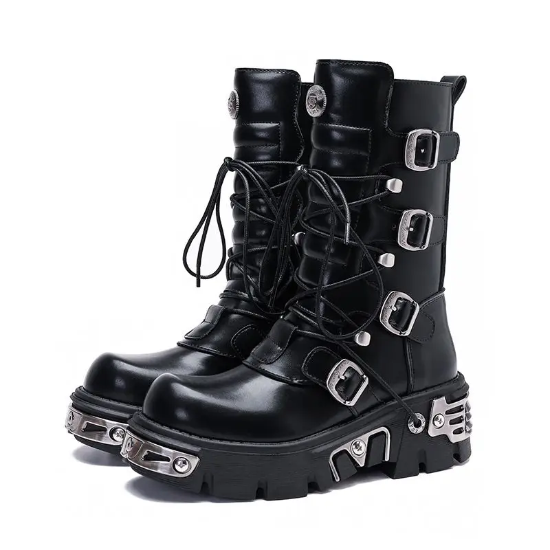 Men-s-Genuine-Leather-Motorcycle-Boots-Platform-Gothic-Skull-Punk-Boots ...