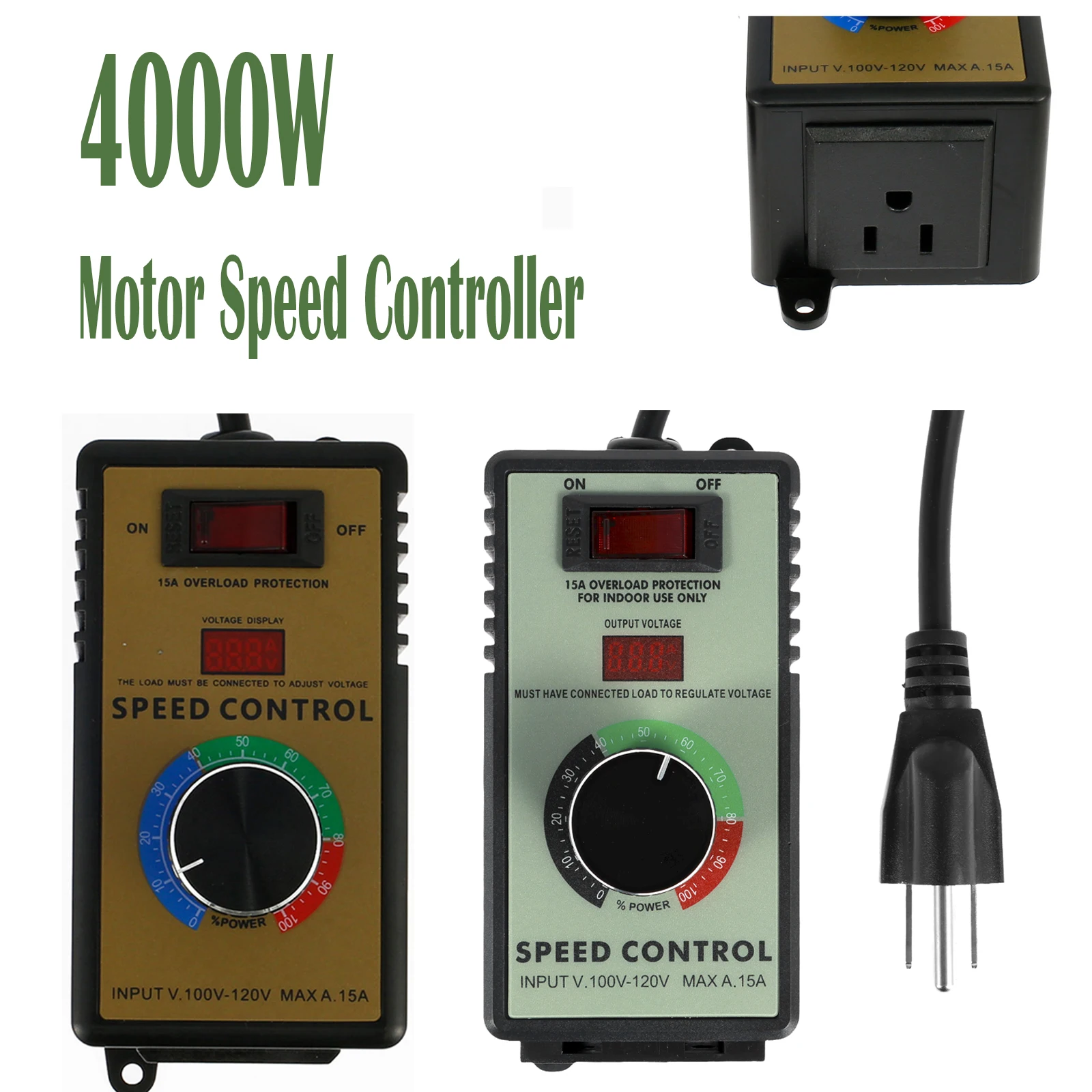 4000W Motor Speed Controller 110-120V 15A Motor Speed Voltage Regulator ...