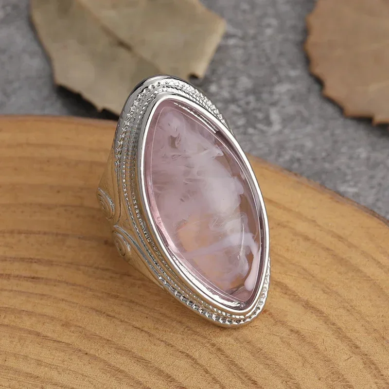 Fashion-Antique-Silver-Color-Oval-Pink-Crystal-Quartz-Ring-Vintage ...