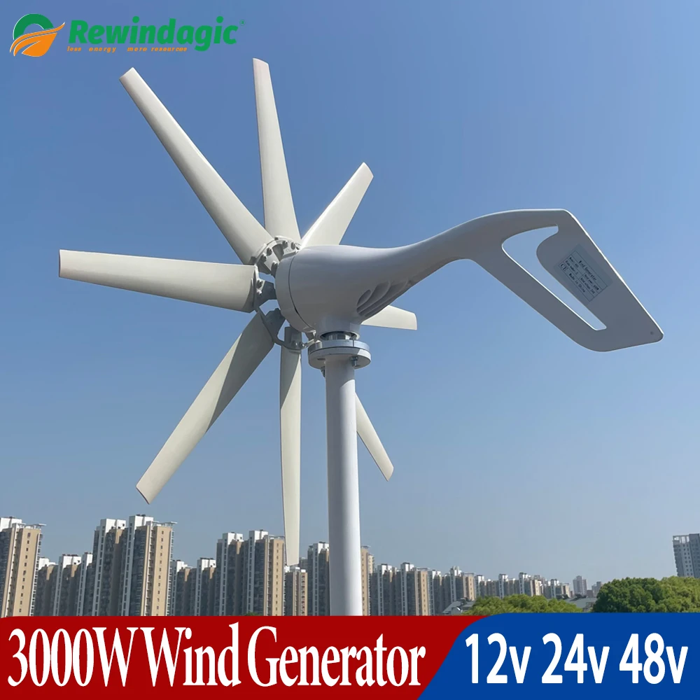 3000W 12V 24V 48V Wind Generator with 8 Blades MPPT Controller Inverter ...