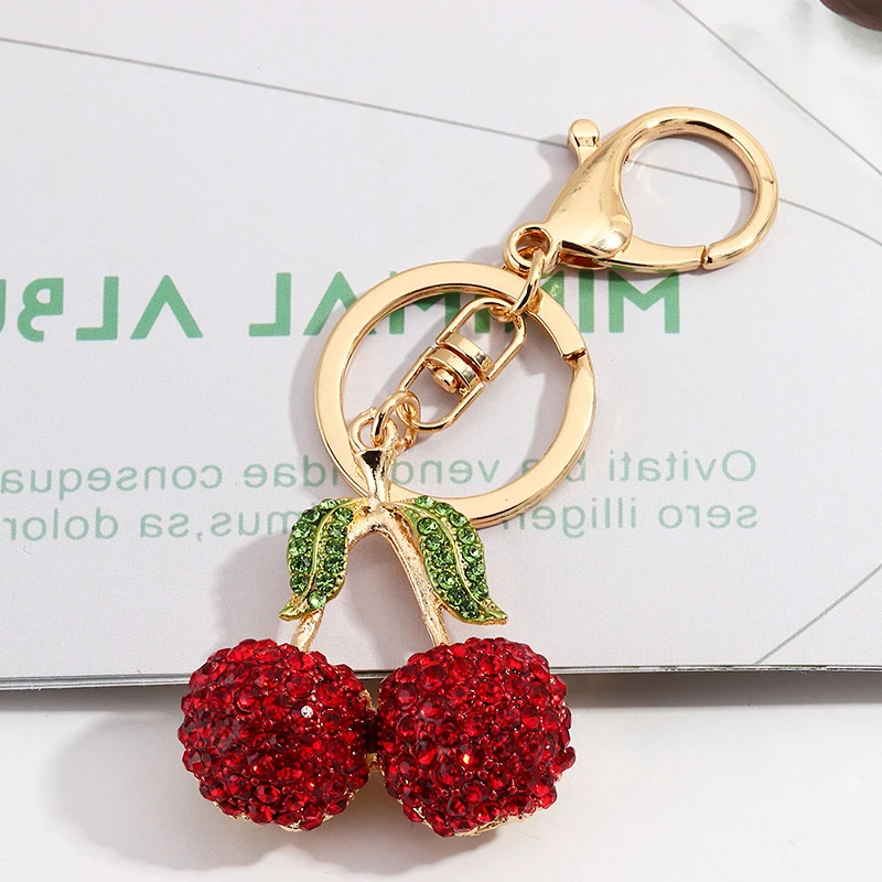 Full-Red-Crystal-Cherry-Keychains-for-Women-Men-Cute-Golden-Fruit-Key ...