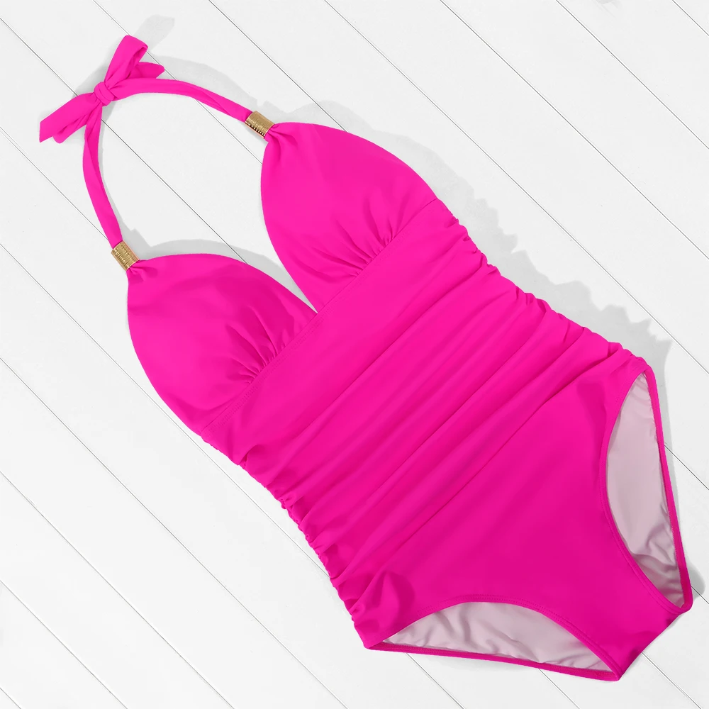 One Piece Swimsuit Women Push Up Swimsuit Monokini Solid Bathing Suit