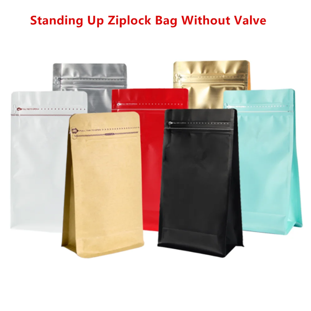50pcs Colored Standing Up Coffee Ziplock Bags, Flat Bottom Aluminum ...
