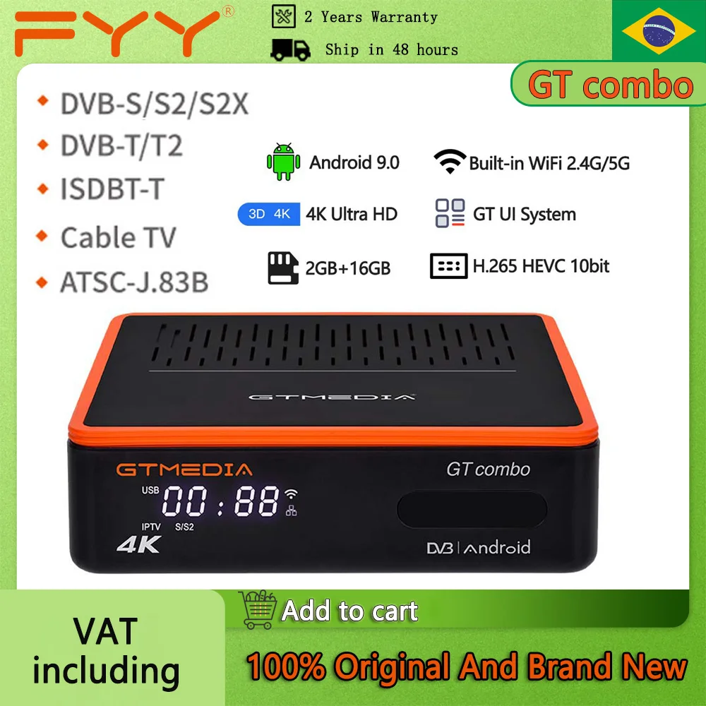 4K / 8K Android 9.0 TV Box GTmedia GTcombo Receptor de TV satelital DVB ...