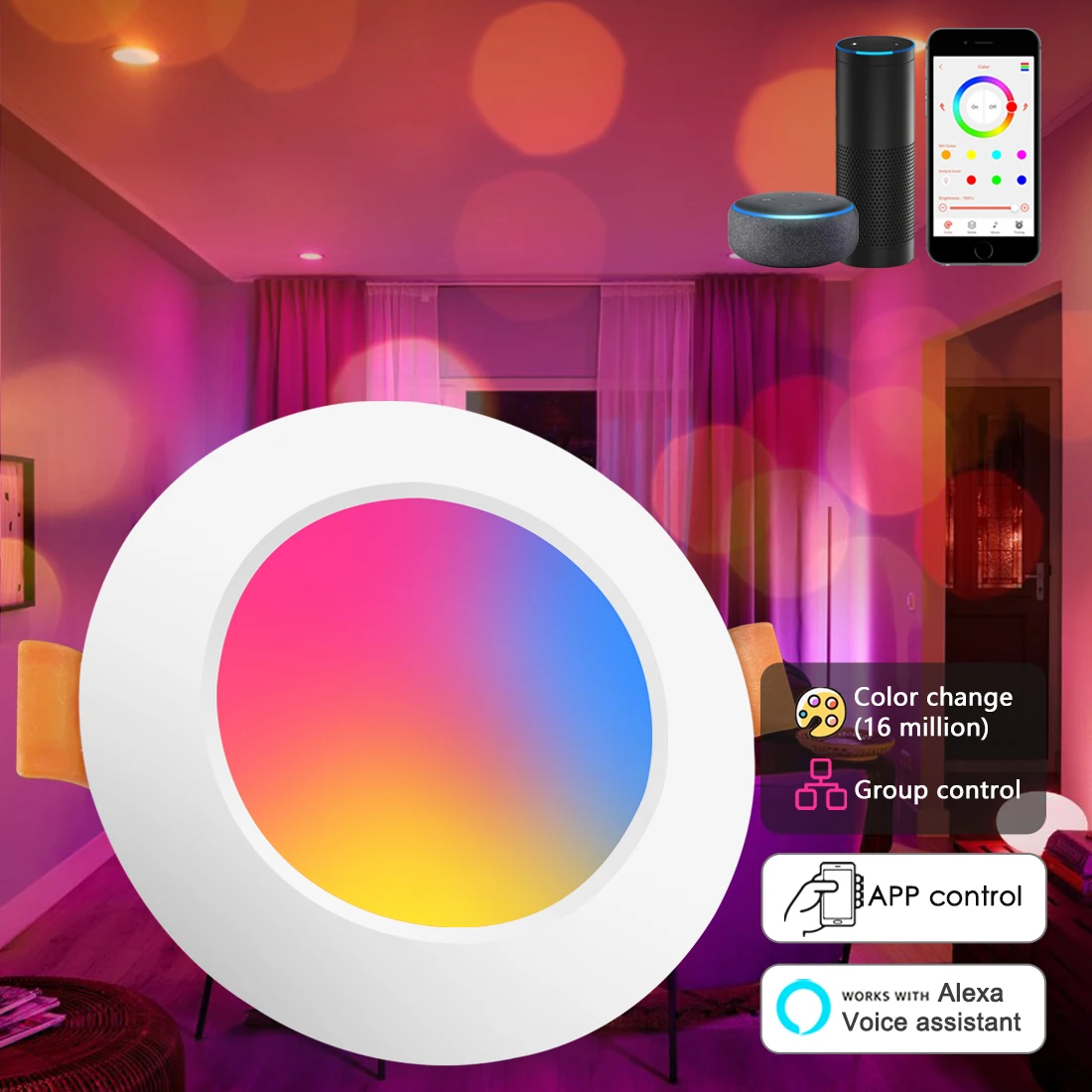 Works With Alexa LED Downlight Spot Recessed Smart Dimmable Ceiling ...