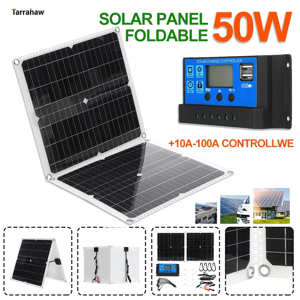 50W Foldable Solar Panel USB 5V 18V DC Output Outdoor PV Cells Portable ...