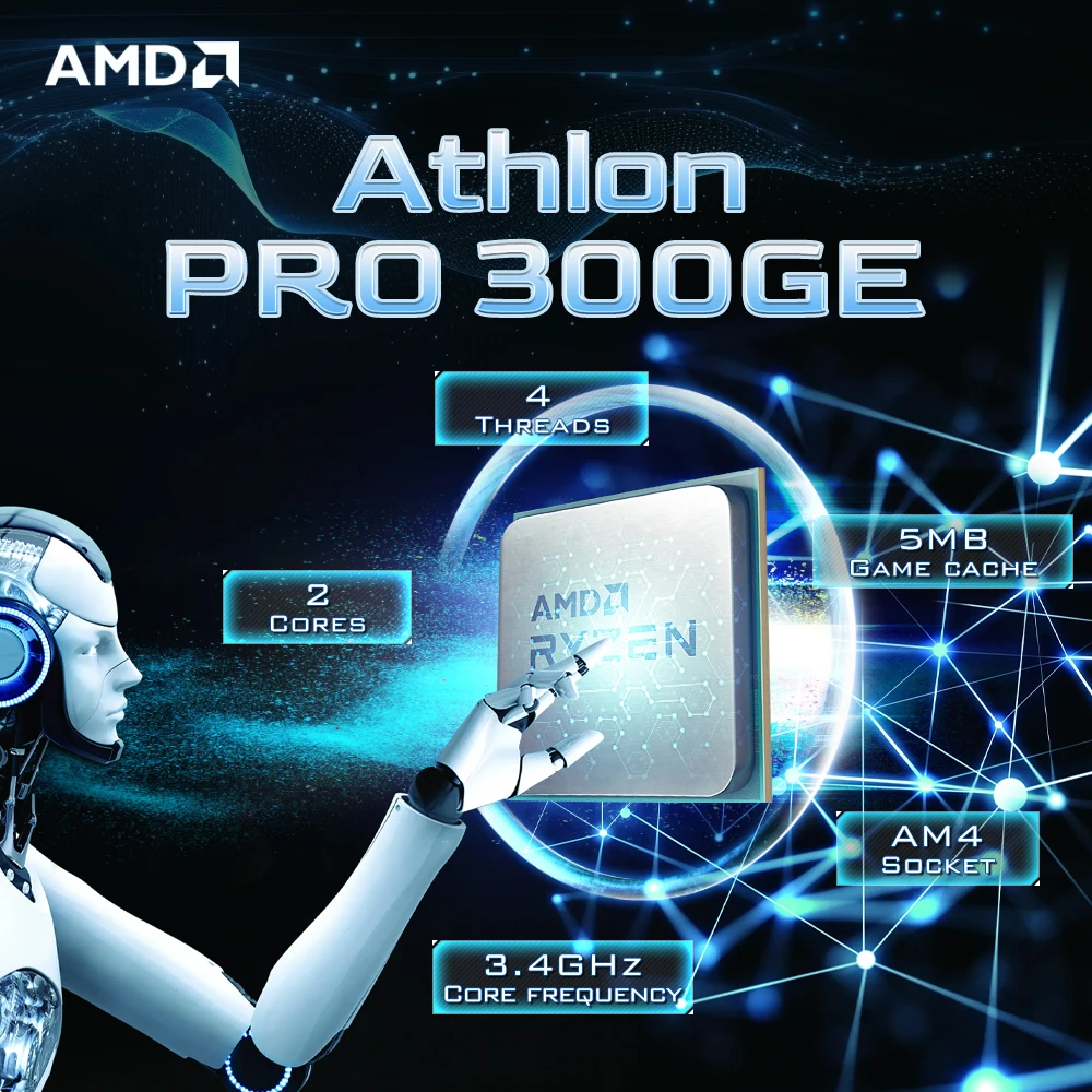 AMD Athlon PRO 300GE 2-Core 4-Thread 3.4GHz 14NM A320 B350 TDP 35W DDR4 ...