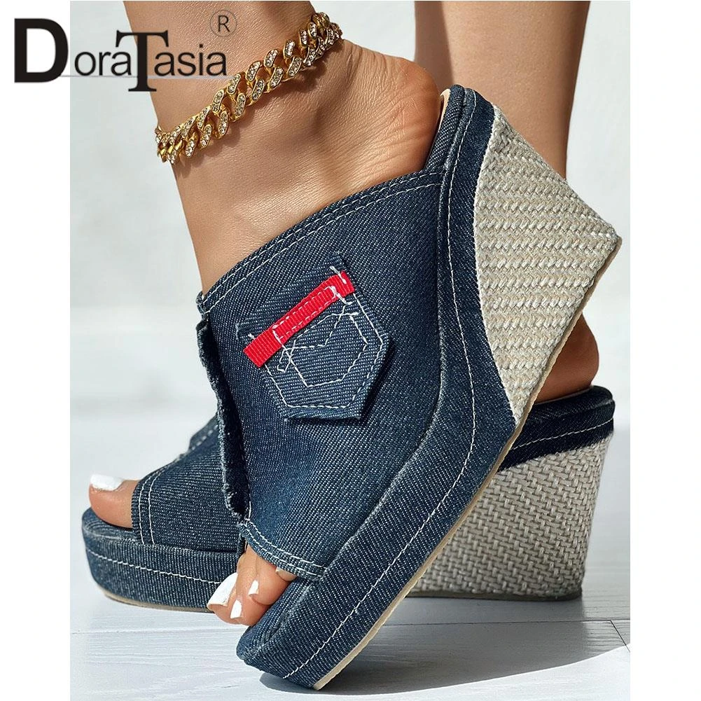 Brand New Ladies Peep Toe Platform Sandals Fashion Denim Wedges High ...