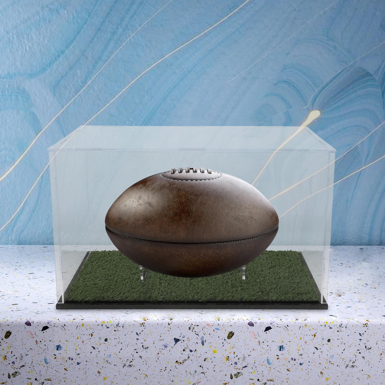 Green Acrylic Rugby Ball Display Case Storage Box Space Saving Sturdy ...