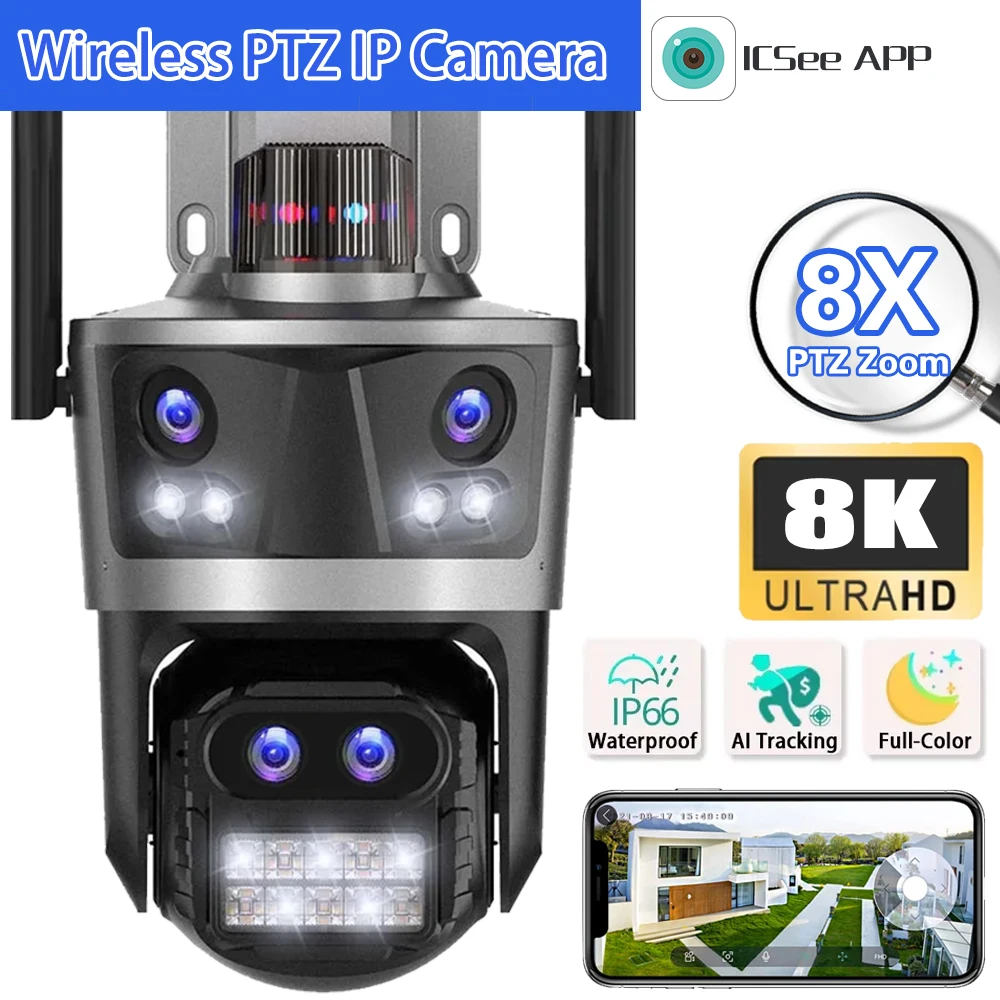 8K 16MP Video Surveillance Camera WiFi CCTV 8X Zoom Outdoor Wireless ...