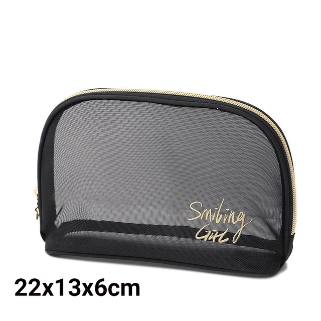 Simple Black Mesh Makeup Case Organizer Storage Pouch Casual Zipper ...