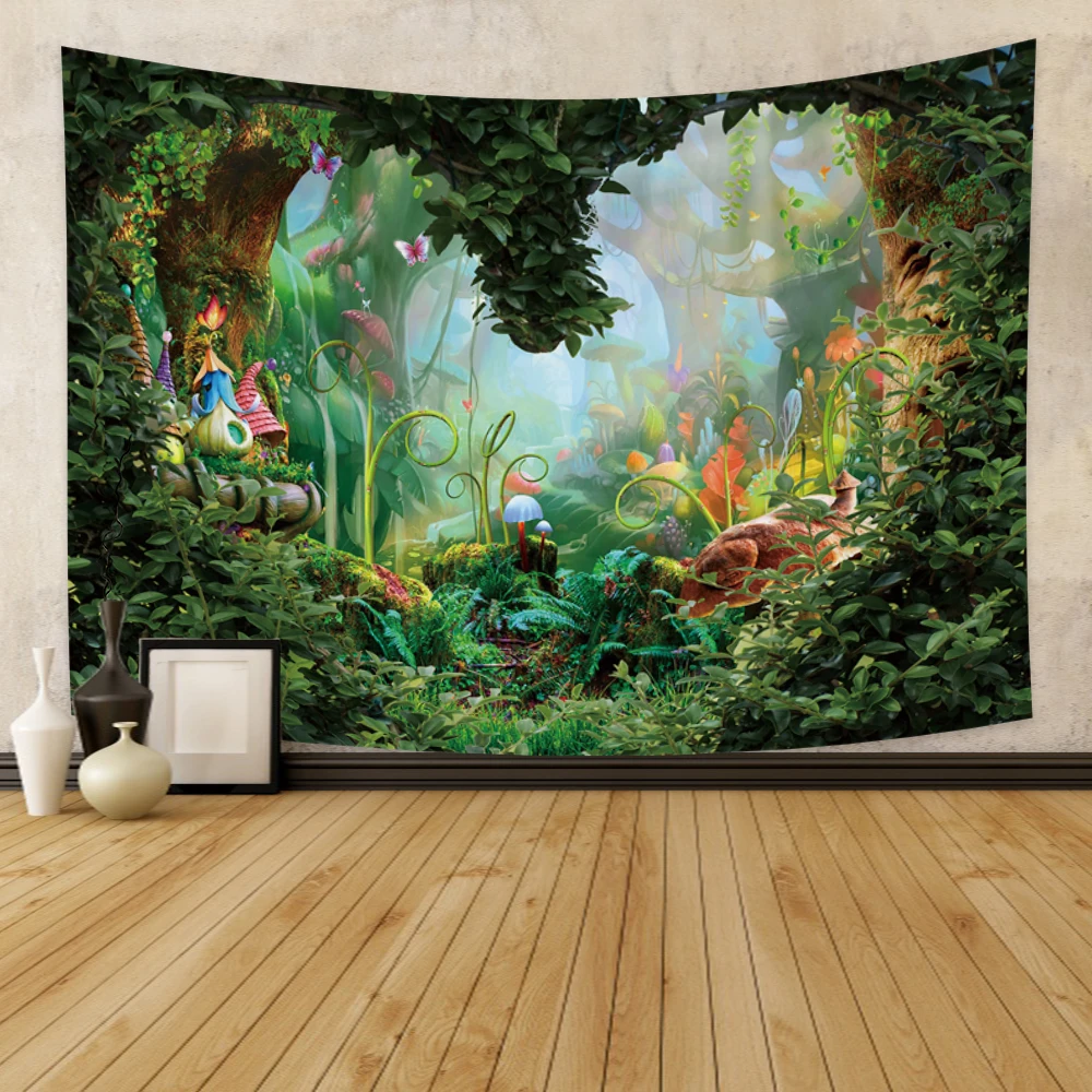 Fairy-Tale-Forest-Tapestry-Wall-Hanging-Fantasy-Magic-Garden-Mushroom ...