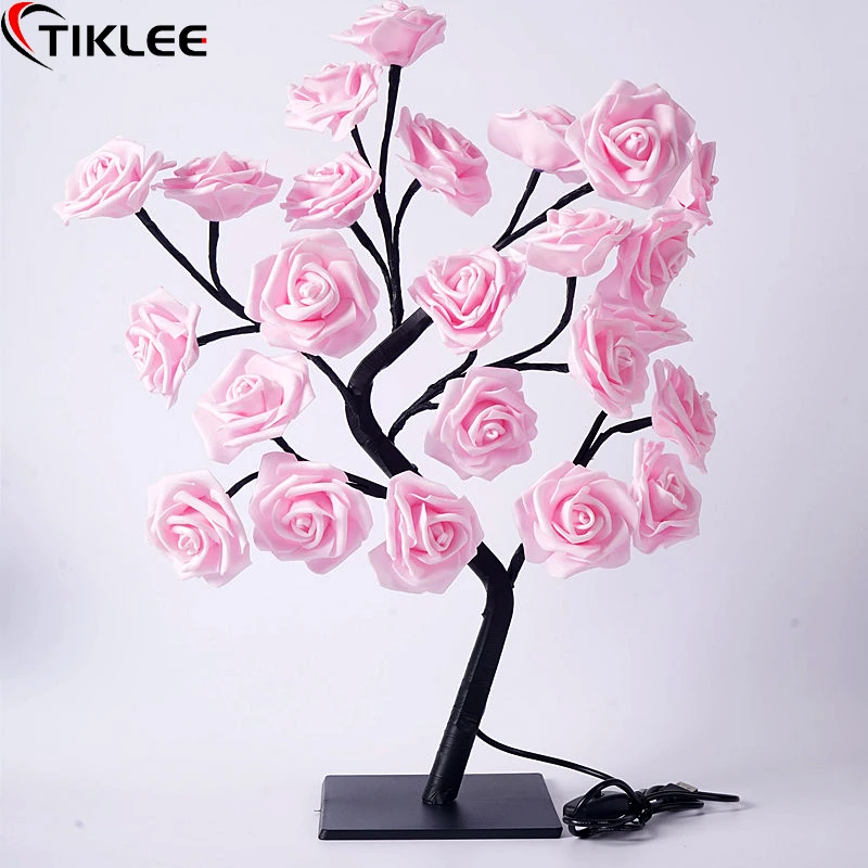 beautiful-LED-Rose-Flower-Tree-Lights-USB-Table-Lamp-Fairy-Leaf-Night ...