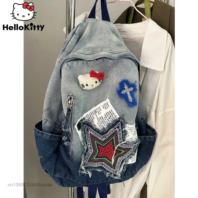 Sanrio-Hello-Kitty-Denim-Bags-para-homens-e-mulheres-mochilas-de-moda ...