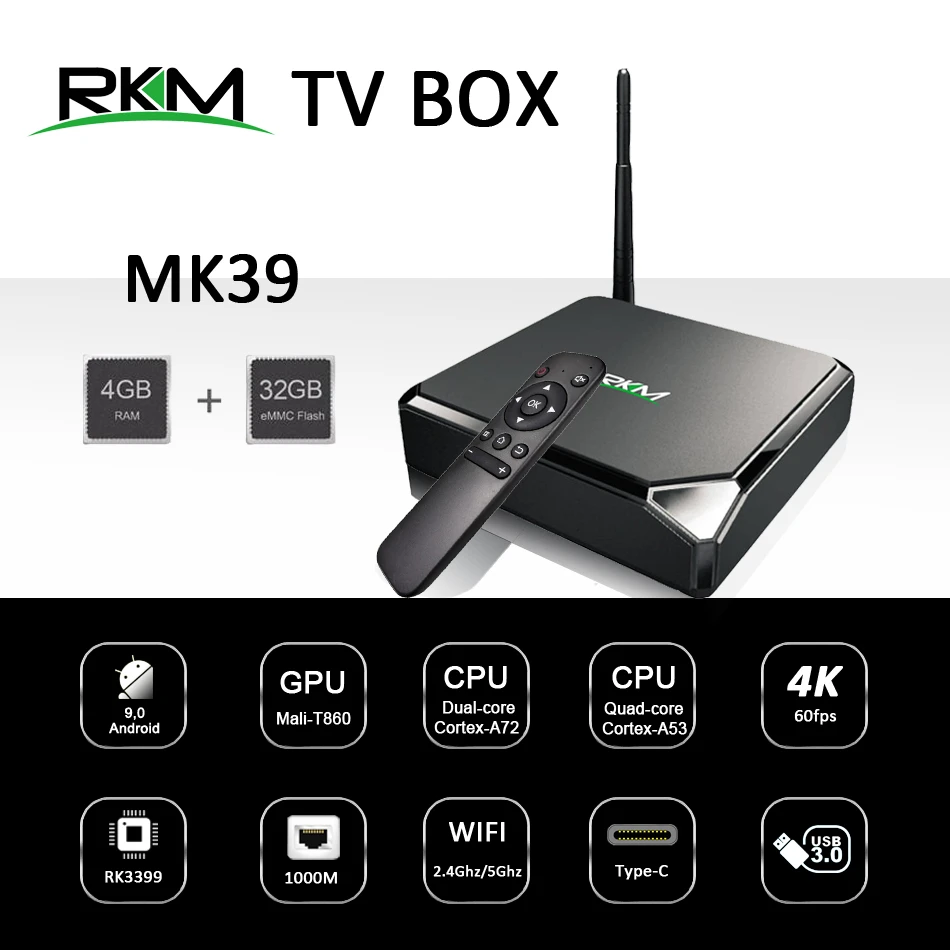 Android 9.0 Tv Box Rkm Mk39 Rockchip Rk3399 4gb 32gb 802.11ac 2.4g 5g ...