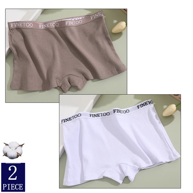 FINETOO 2PCS/Set Women Cotton Panties Female Boxer Boyshort Low Waist ...