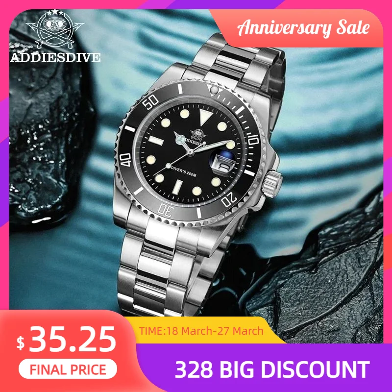ADDIESDIVE-Luxury-Steel-Diving-Quartz-Watches-200m-Waterproof-Watch-For ...