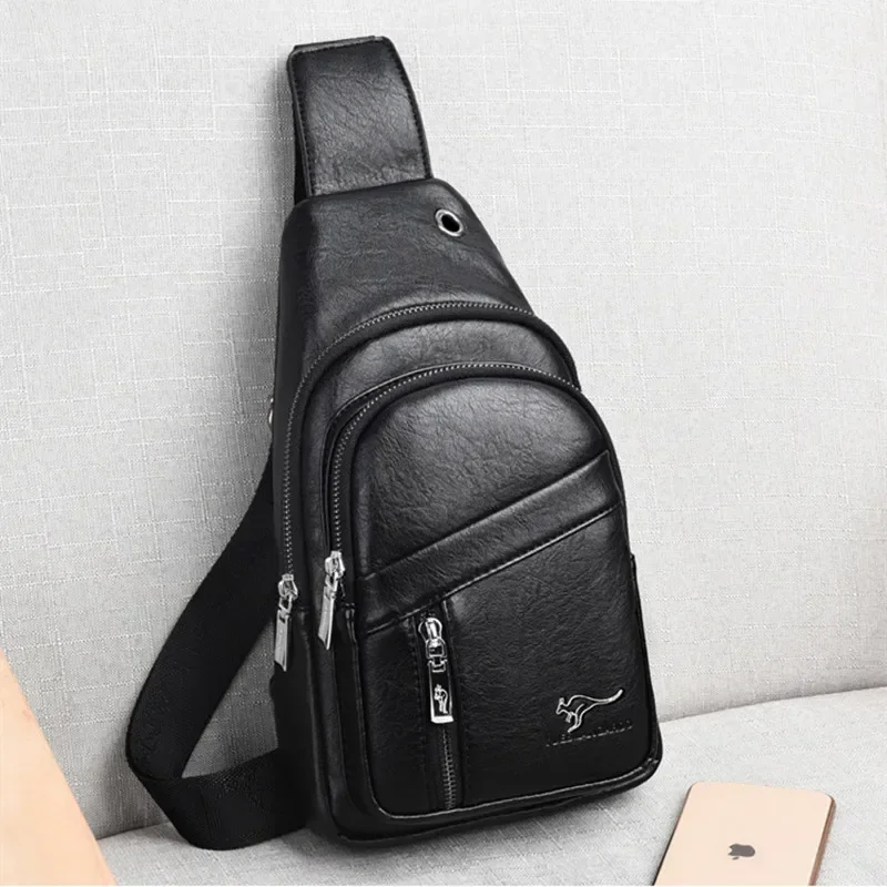 New Genuine Leather Chest Bag Men Travel Crossbody Bag Business Black ...
